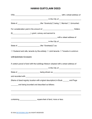 Fillable Online Free Hawaii Quit Claim Deed Form - PDFWord - eForms Fax ...