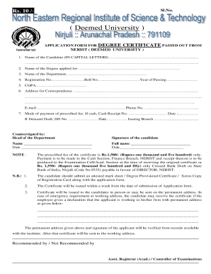 Fillable Online nerist ac Application Format for Degree,Transcript ...