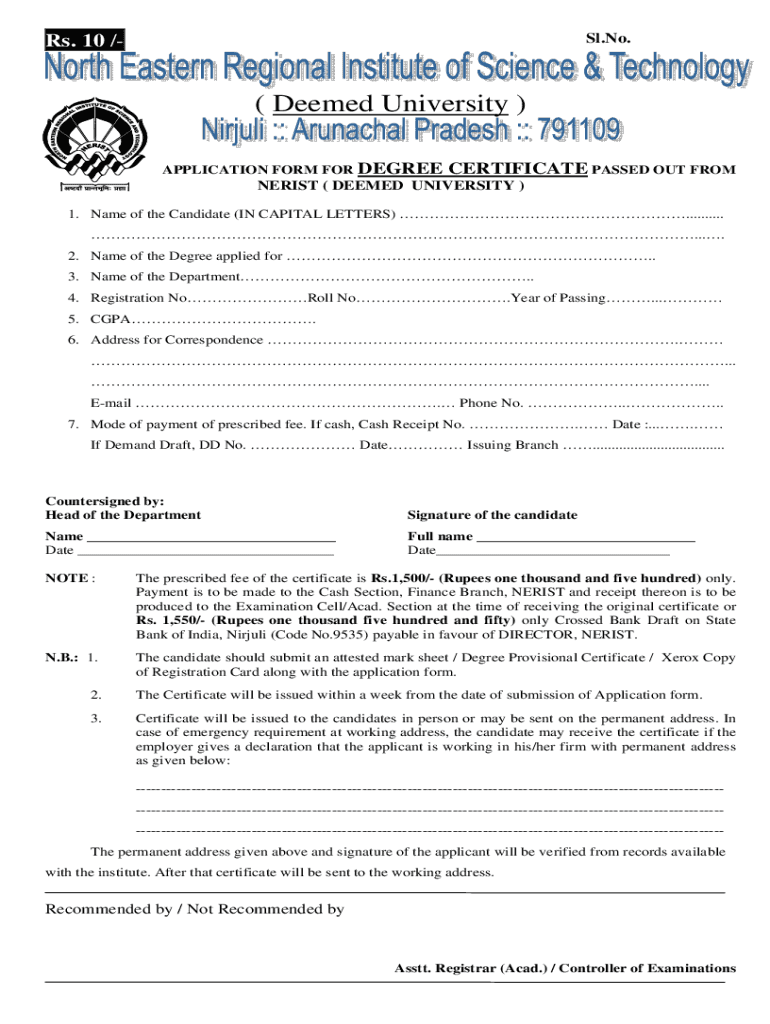 Nerist Bonafide Certificate - Fill Online, Printable, Fillable, Blank ...