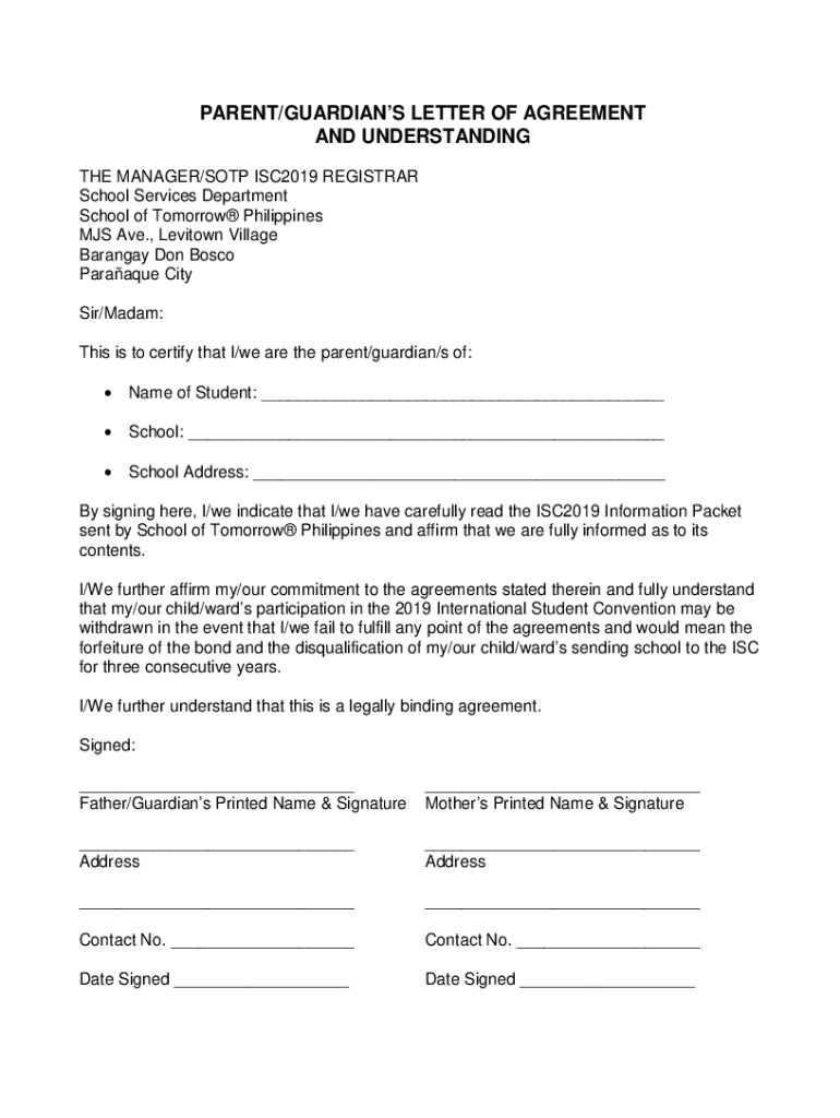 Fillable Online school administrator's letter of agreement and ...