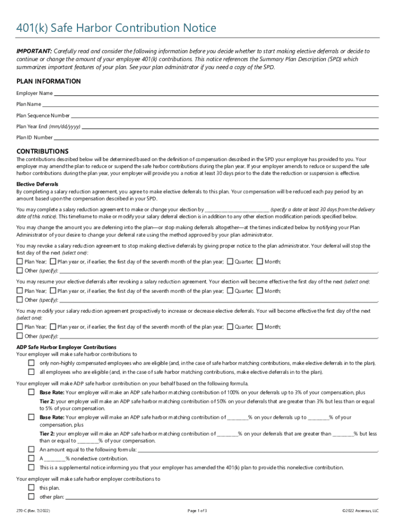 Fillable Online 401(k) Safe Harbor Contribution Notice - UBS Online ...