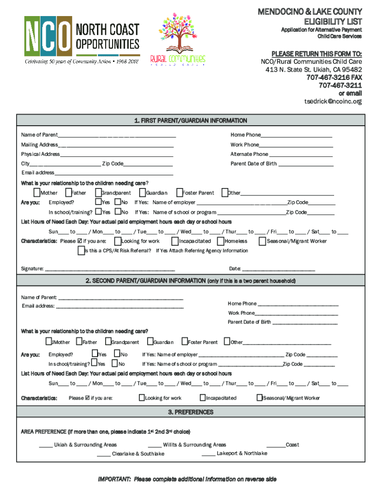 Fillable Online Rural Communities Child Care - North Coast Opportunities Fax Email Print - pdfFiller