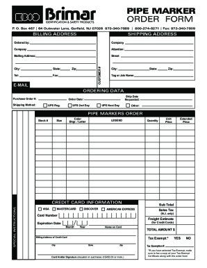 Fillable Online PIPE MARKER ORDER FORM Fax Email Print - pdfFiller