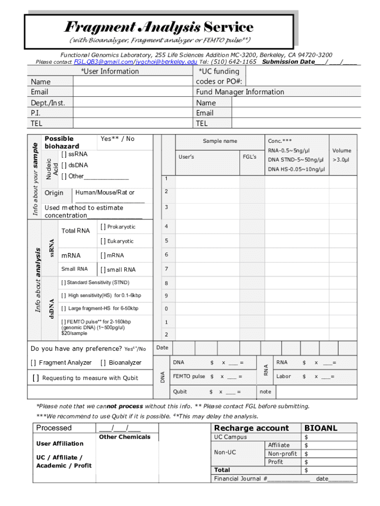 Fillable Online Sample Quality Check - QB3 Berkeley Fax Email Print - pdfFiller