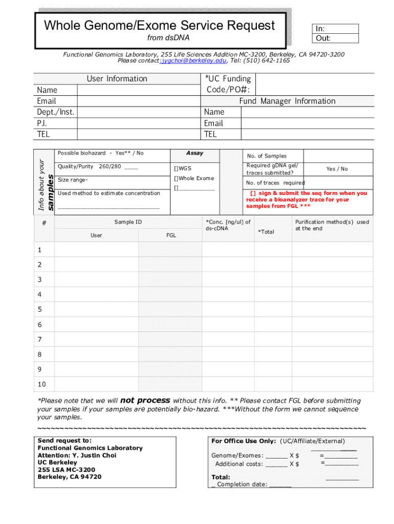Fillable Online DRC Human Genetics Core - UC San Diego School of ...