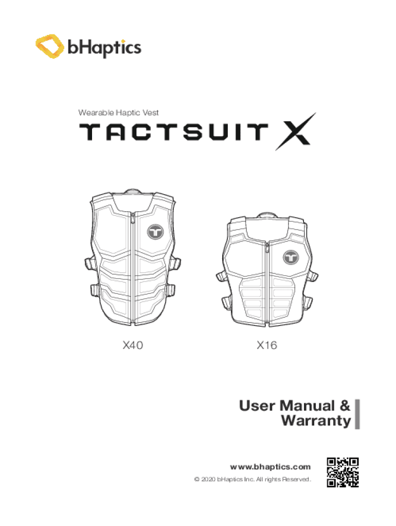 Fillable Online Bhaptics Tactsuit X Series User Manual & Warranty Fax ...