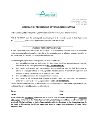 Fillable Online CERTIFICATE OF APPOINTMENT OF VOTING ... Fax Email ...