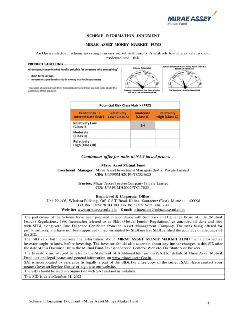 Fillable Online Scheme Information Document - Mirae Asset Money Market ...