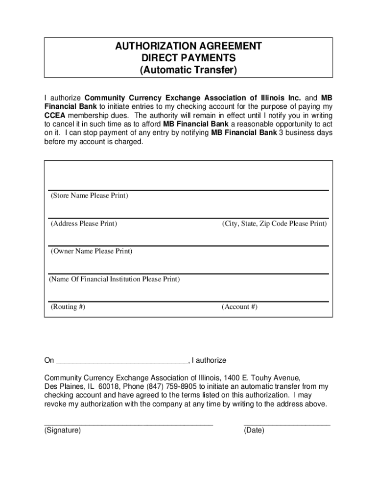 Fillable Online Authorization Agreement For Direct Payments Fax Email Print - pdfFiller