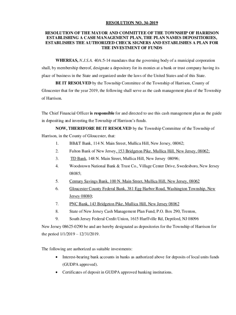 Fillable Online 22-0117 Authorization to establish the cash management ...