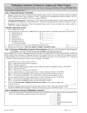 Fillable Online Withholding Limitations Worksheet - Child Support - NY ...