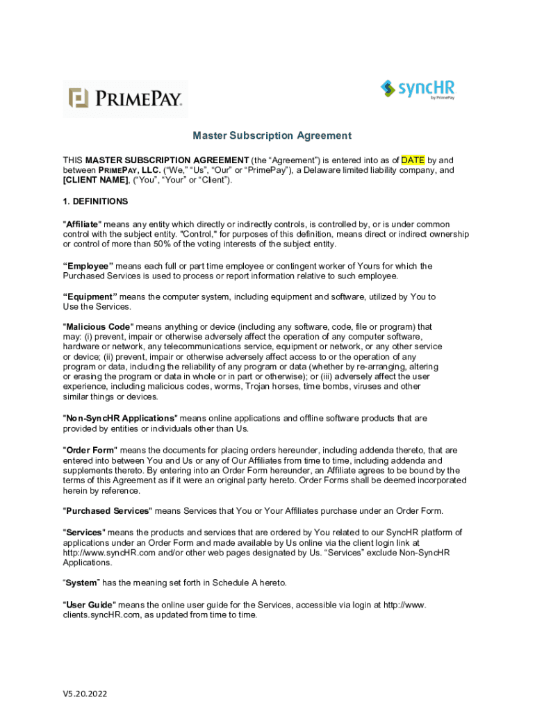 Fillable Online Master Subscription Agreement: Definition & Sample Fax Email Print - pdfFiller