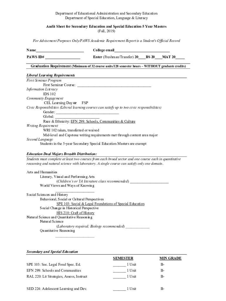 Fillable Online specialeducation tcnj Secondary SPED History Audit ...