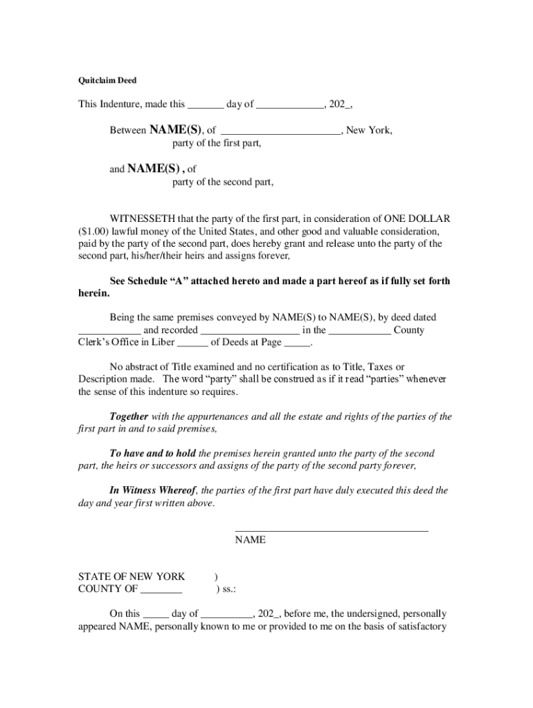 Fillable Online QUIT CLAIM DEED THIS INDENTURE, made theday of Fax ...