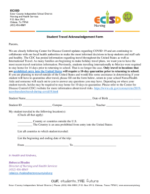Completable En línea Student Travel Acknowledgement Form - Ector County ...