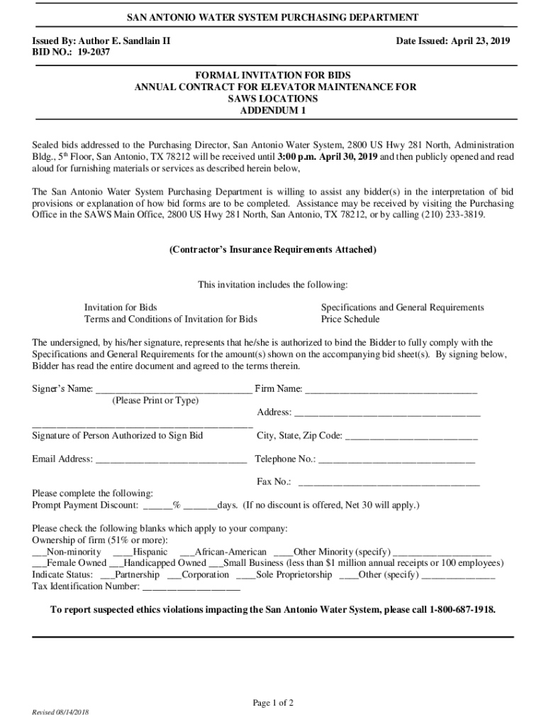 Fillable Online Annual Contract for Lift Station Maintenance and Other ...