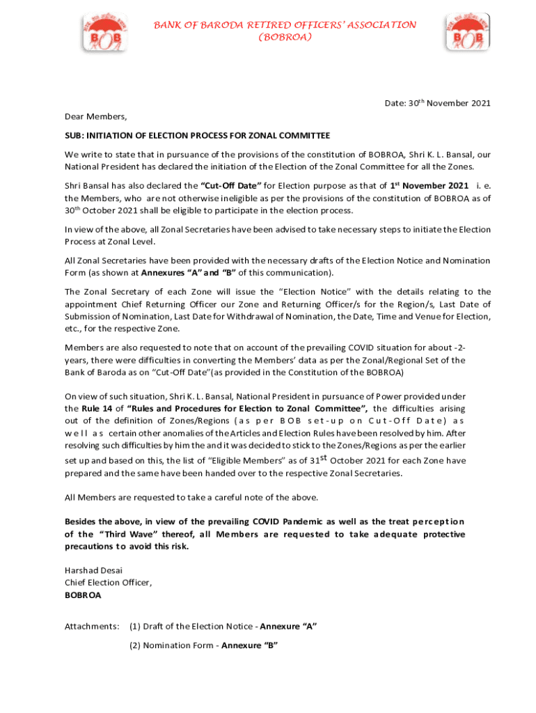 Fillable Online bank of baroda retired officers' association (bobroa) Fax Email Print - pdfFiller