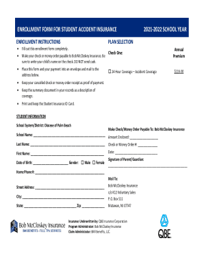 Fillable Online enrollment form for student accident insurance 2021-2022 ... Fax Email Print ...