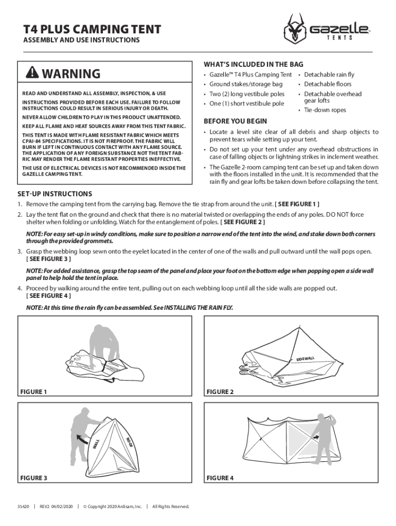 Fillable Online Gazelle 26800 T4 Plus Camping Hub Tent Full Product Manual Fax Email Print ...