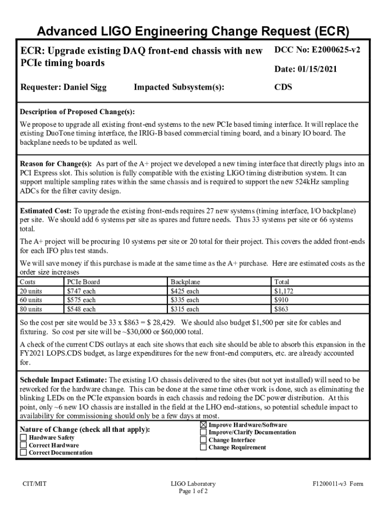 Fillable Online ECR: Upgrade existing DAQ front-end chassis with new ...