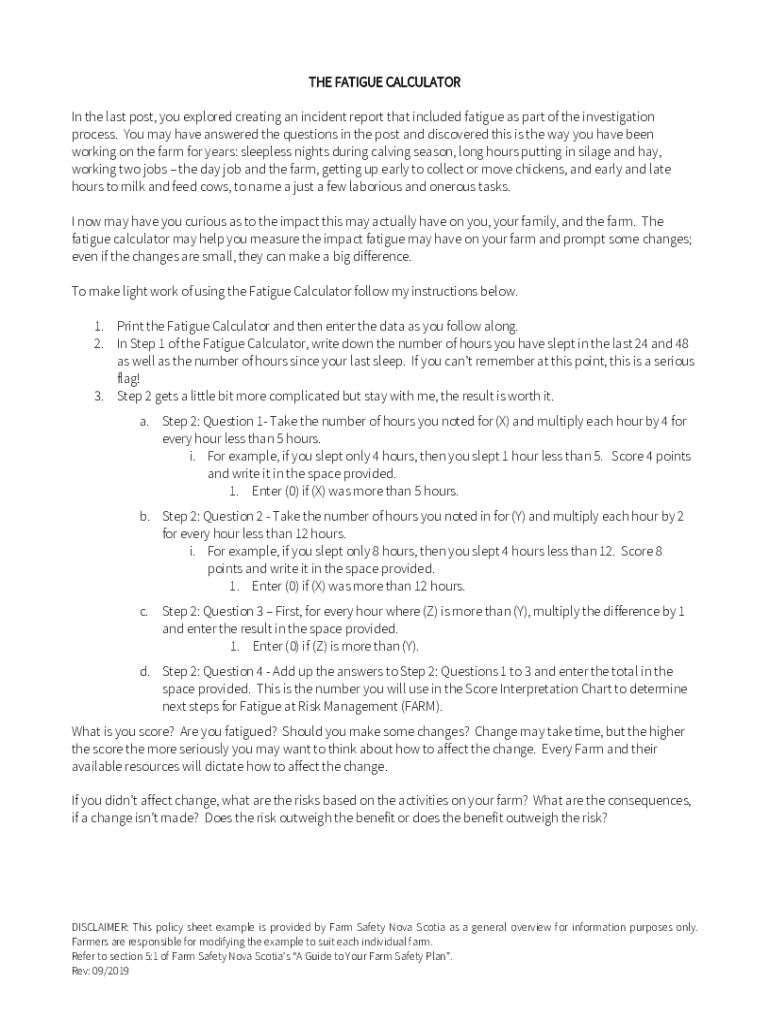 Fillable Online Fatigue Incident Report Form Guide - Farm Safety Nova ...