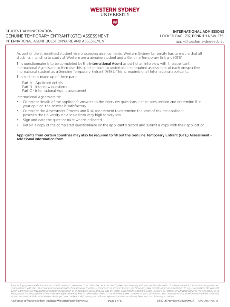 Fillable Online WSU Latest GTE Form INTL2065 Genuine Temporary Entrant ...