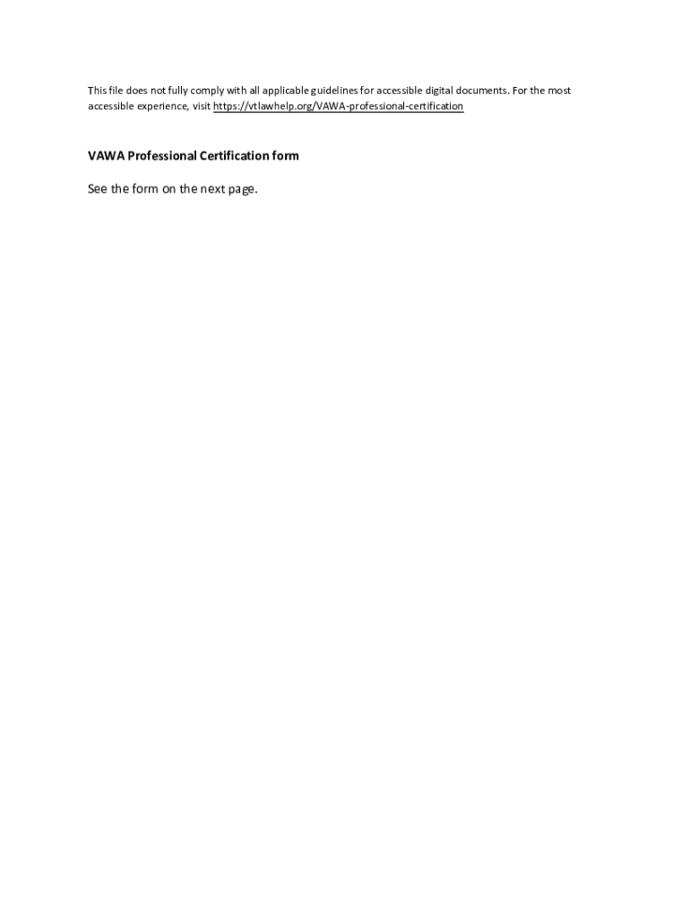 Fillable Online VAWA Professional Certification form. This file does ...