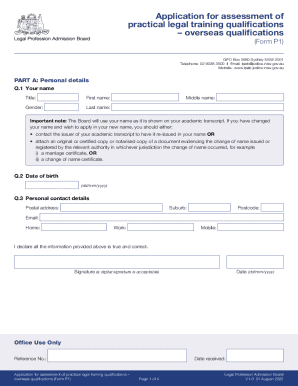 Fillable Online Application for assessment of practical legal training ...