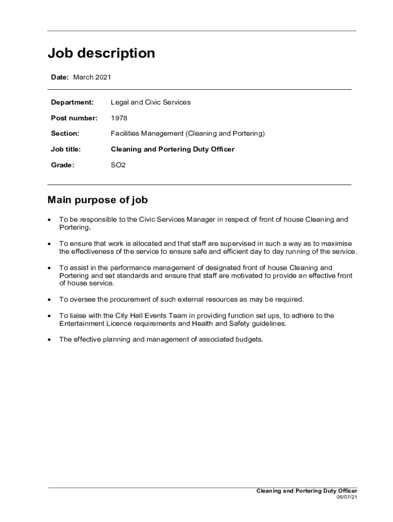 Fillable Online Porter Job Description Template - Monster for Employers ...