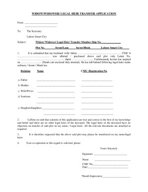 Fillable Online WIDOW/WIDOWER/ LEGAL HEIR TRANSFER APPLICATION Fax ...