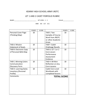 Fillable Online KEARNY HIGH SCHOOL ARMY JROTC LET 3 and 4 CADET ... Fax ...