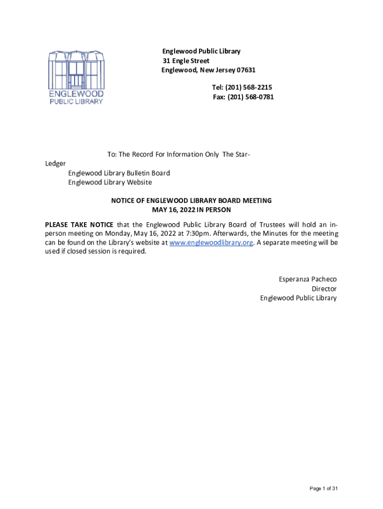 Fillable Online Contact us - Englewood Public Library Fax Email Print - pdfFiller