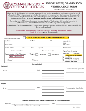 Fillable Online Enrollment/Graduation Verification Form - Roseman ...