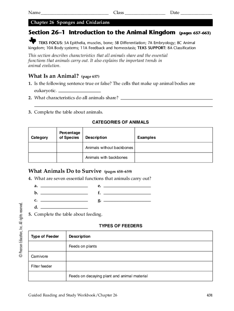 Fillable Online Section 261 Introduction to the Animal Kingdom (pages 657 ... Fax Email Print ...