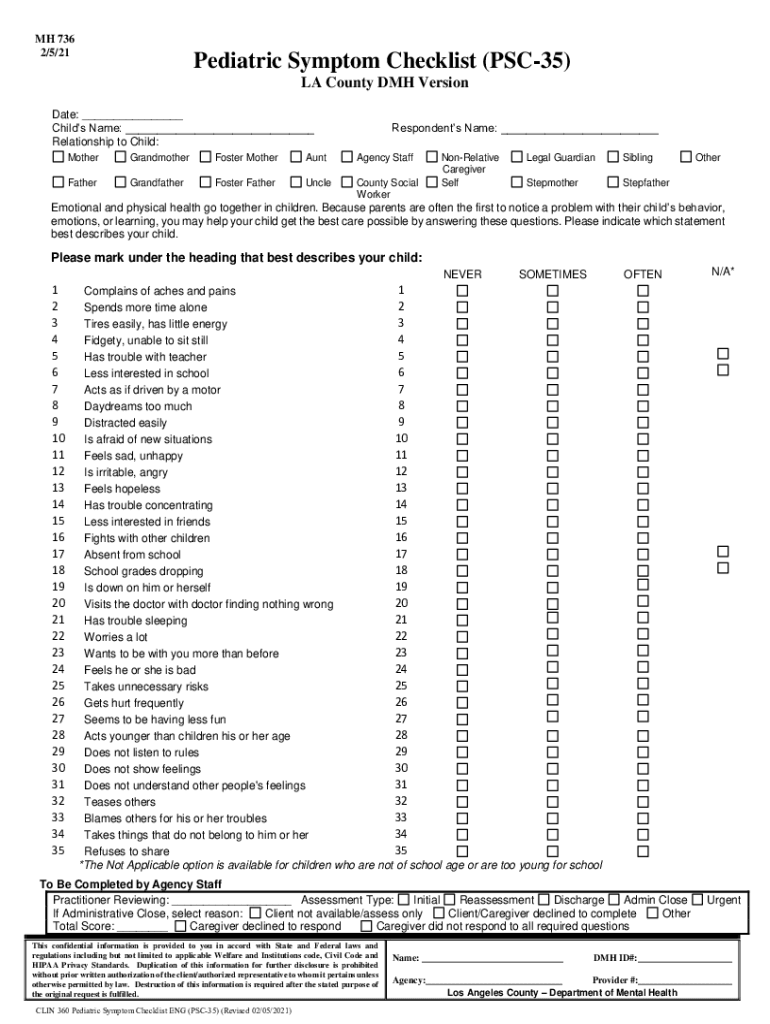 Fillable Online Pediatric Symptom Checklist (PSC-35) Fax Email Print ...