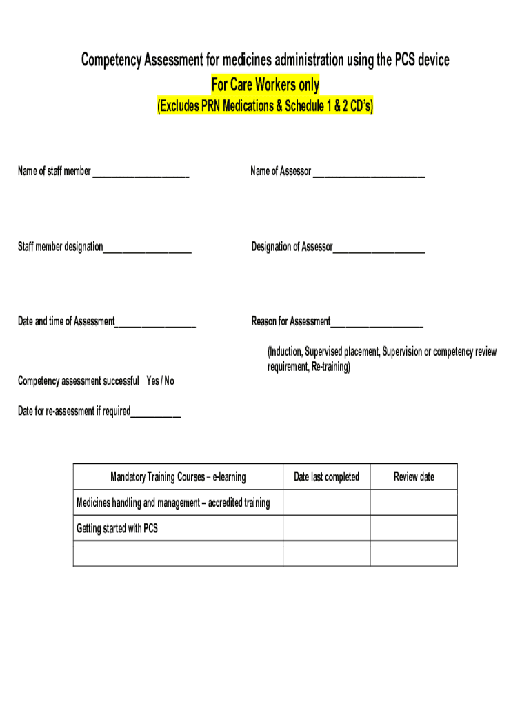 Fillable Online Atlas e-MAR Competency Assessment for Care Workers.docx ...