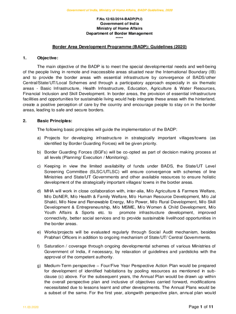 Fillable Online Government of India, Ministry of Home Affairs, BADP ...