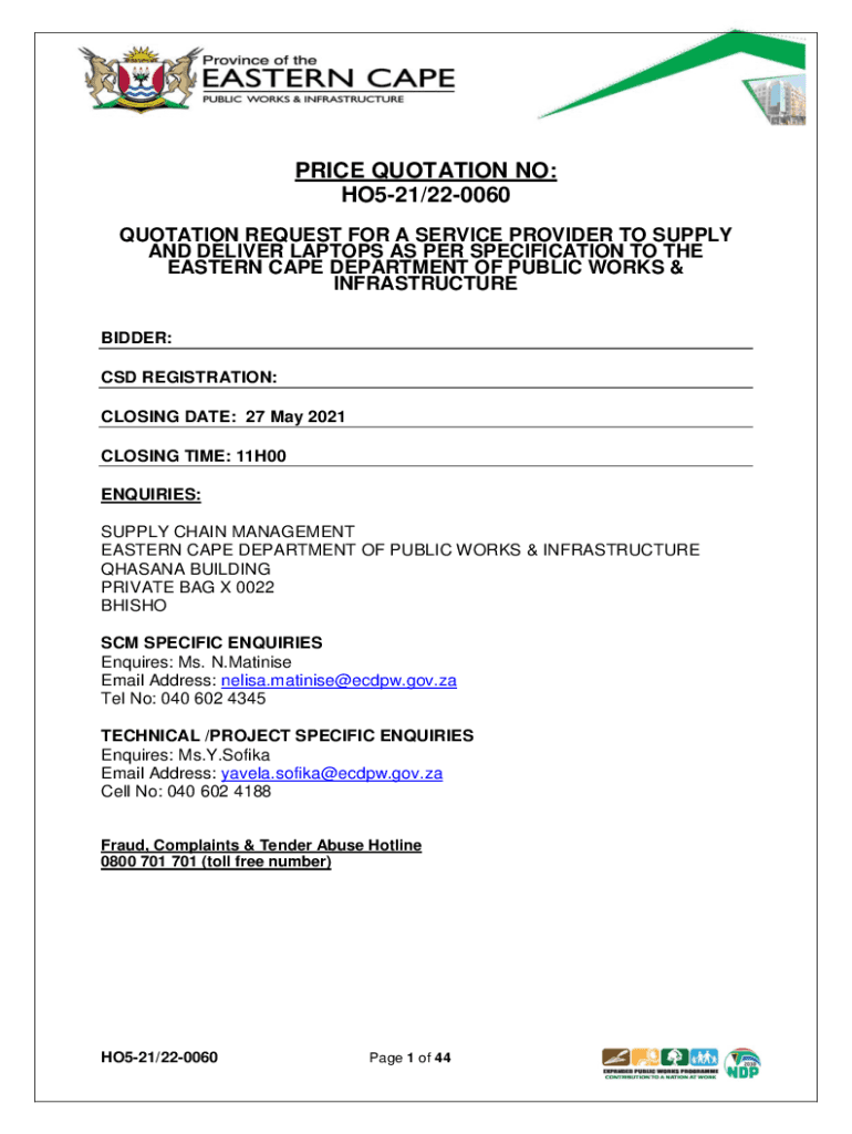 Fillable Online Quotation Request for a Service Provider to Supply and ...