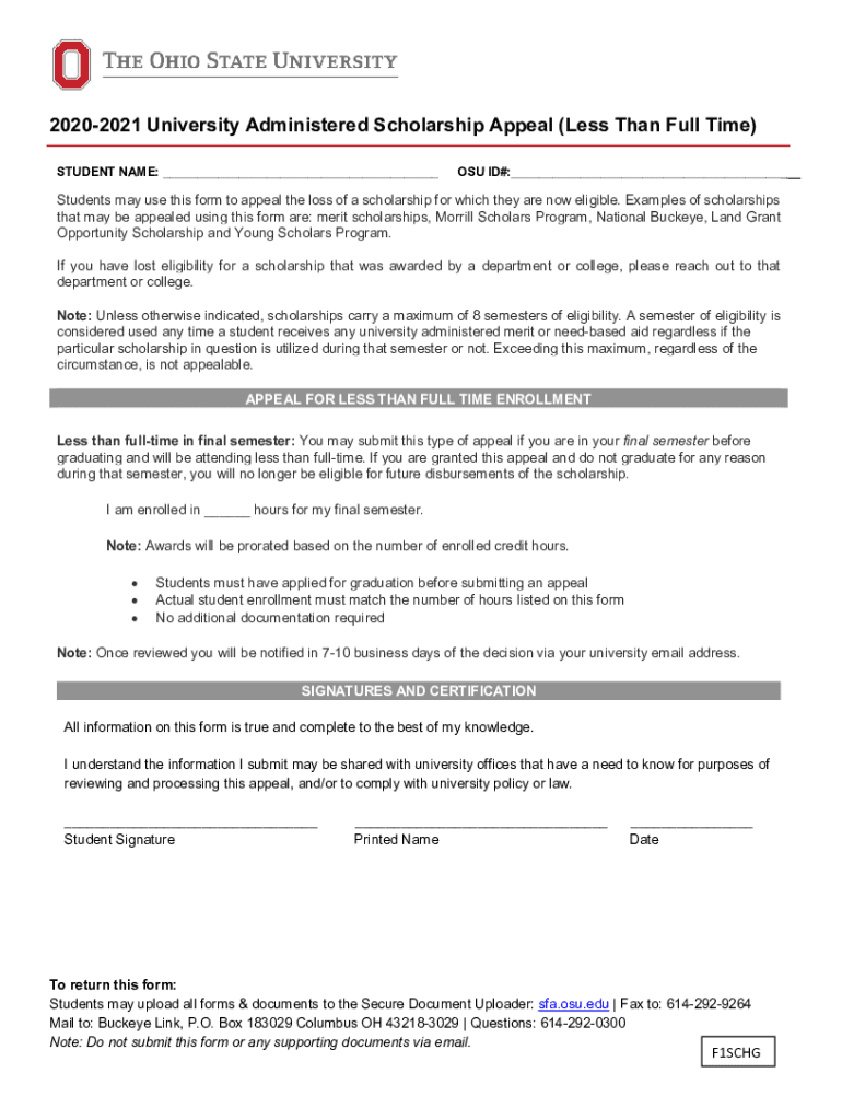 Fillable Online Scholarship Appeal Form - Financial Aid - College of ...