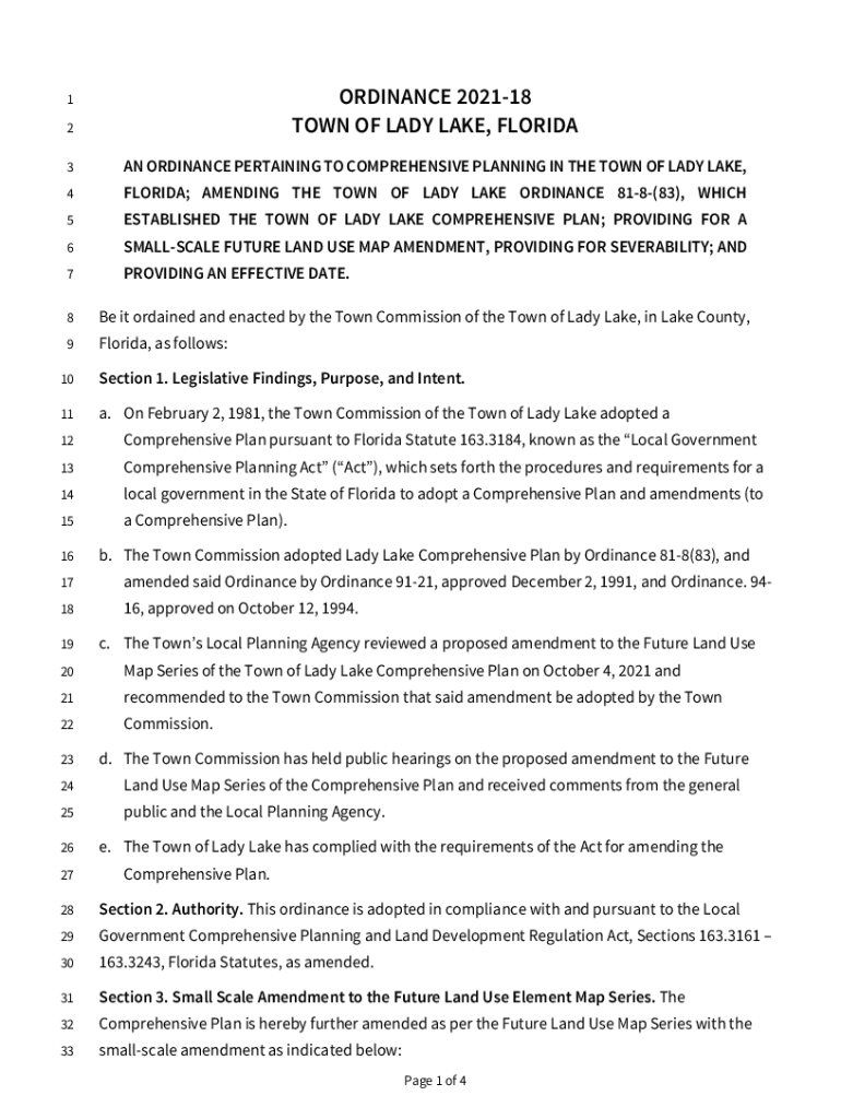 Fillable Online ordinance 2021-18 - town of lady lake, florida Fax Email Print - pdfFiller