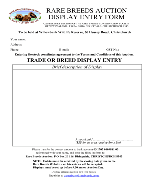 Fillable Online Rare Breeds Auction Display Entries Form Fax Email ...