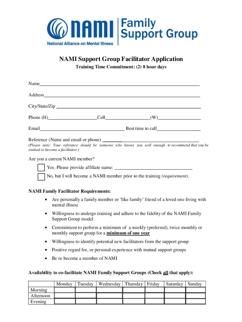 Fillable Online Online NAMI Family Support Group Training Application ...