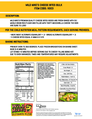 Fillable Online Wild Mike's Cheese Bites Bulk Item Code: 11003 Fax ...