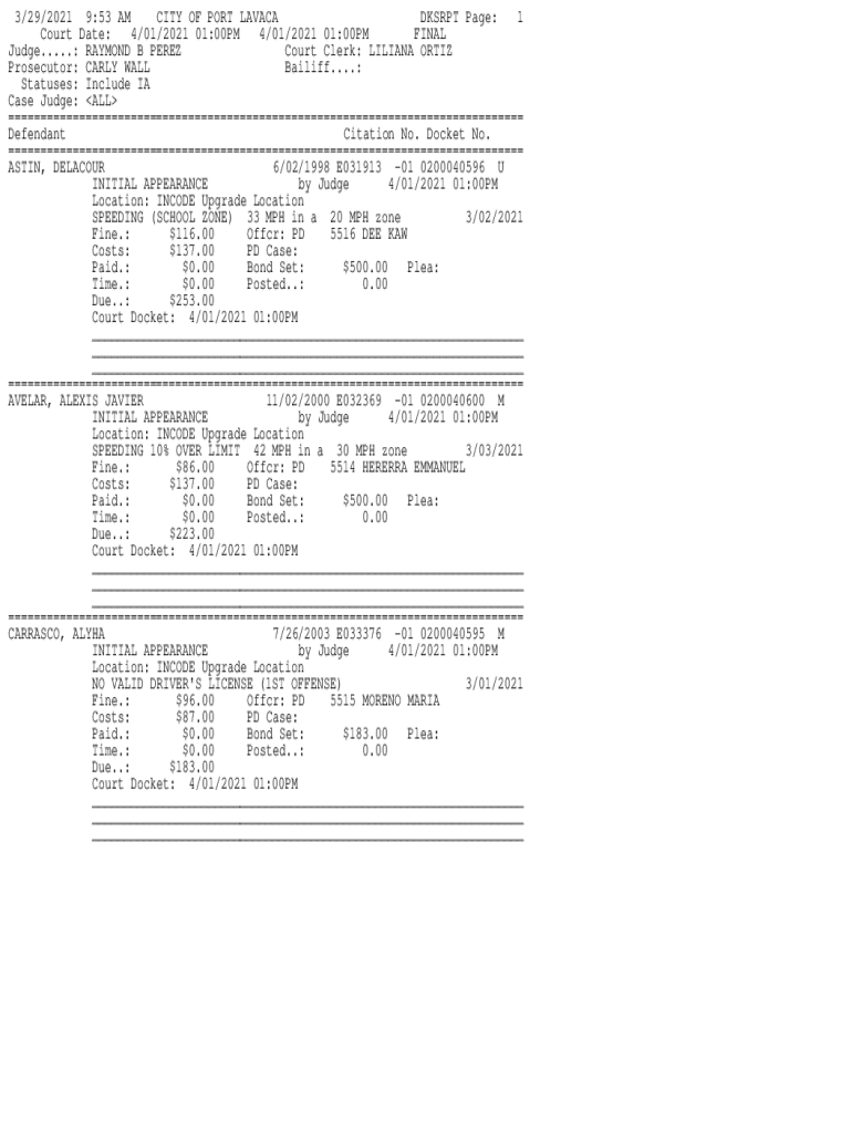 Fillable Online SPEEDING (SCHOOL ZONE) 33 MPH in a 20 MPH zone Fax ...