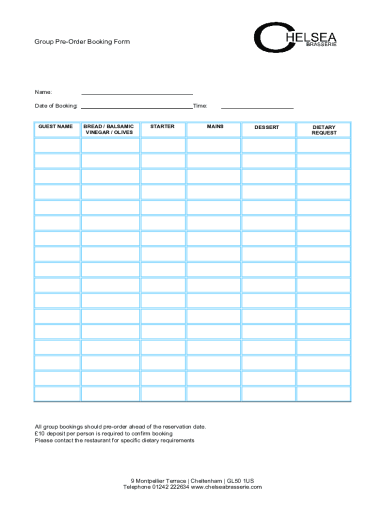 Fillable Online Access Collins: Pre-Orders - Kitchen Sheet Fax Email ...