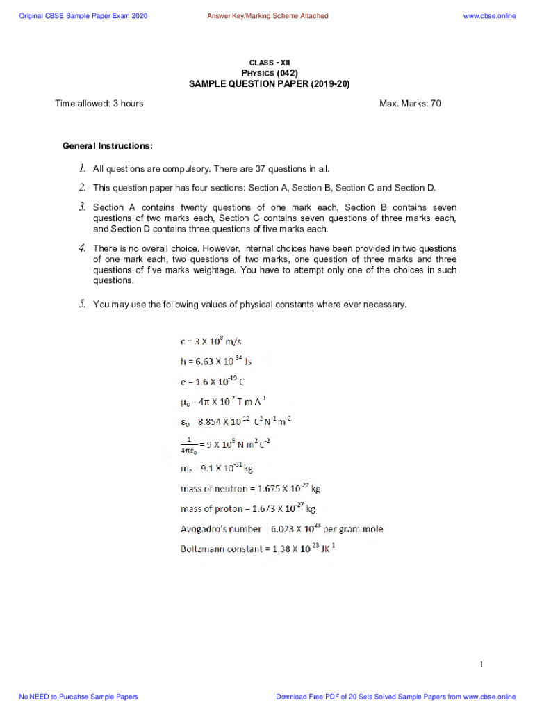 Fillable Online Class XII Sample Question Paper & Marking Scheme for ...