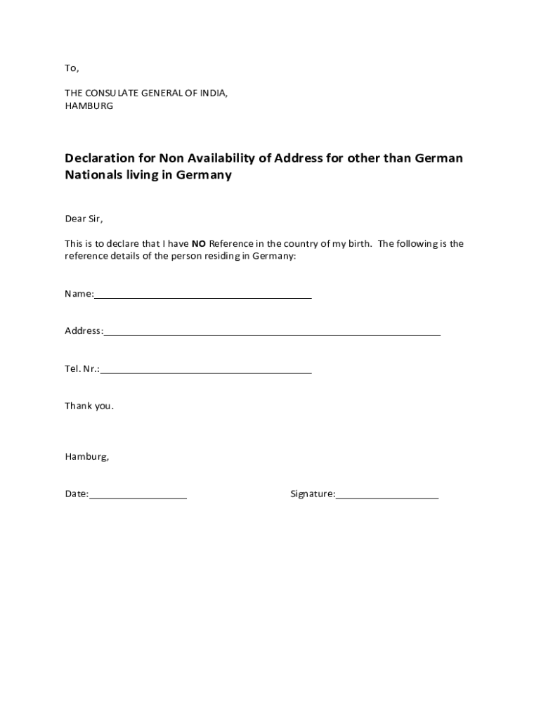 Fillable Online Declaration for Non Availability of Address for other ...
