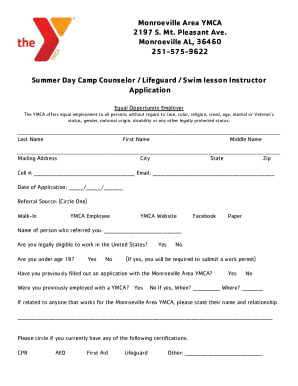 Fillable Online Life Guard Training - The YMCA of Greater Montgomery ...