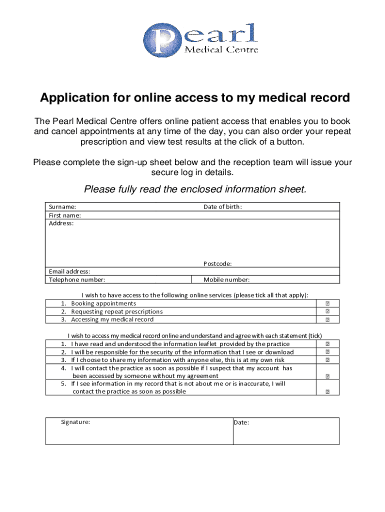 Fillable Online Patient Online services - Pearl Medical Centre ...