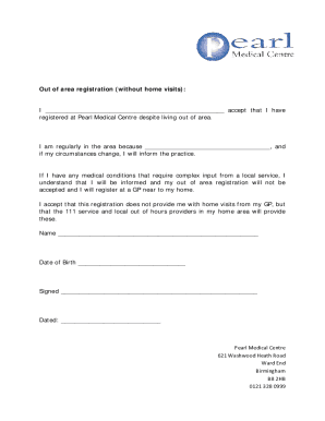 Fillable Online New Patient Registration Form - NHS - Pearl Medical ...